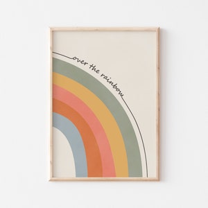 Retro Rainbow Print, Colorful Boho Wall Art With Quote, 60s 70s ...