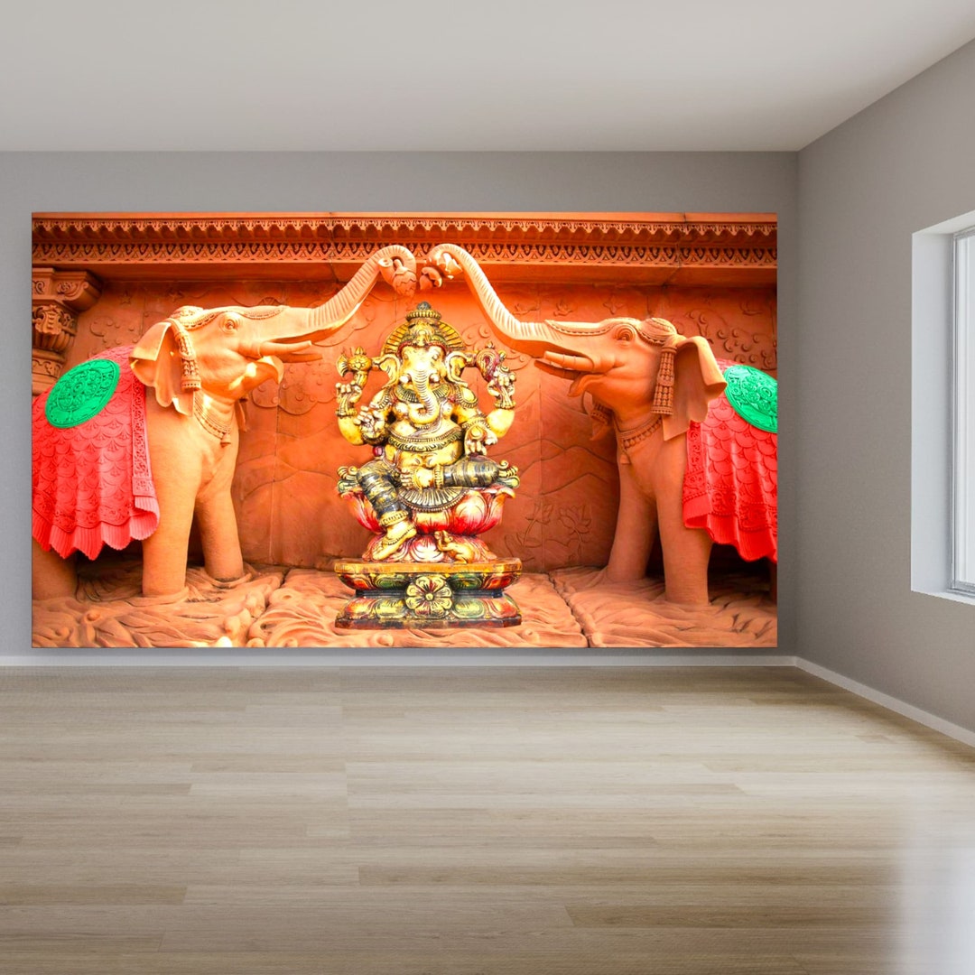 Elephant Ganesh Backdrop, Pooja Banner, Pooja Backdrop, Cloth Backdrop ...