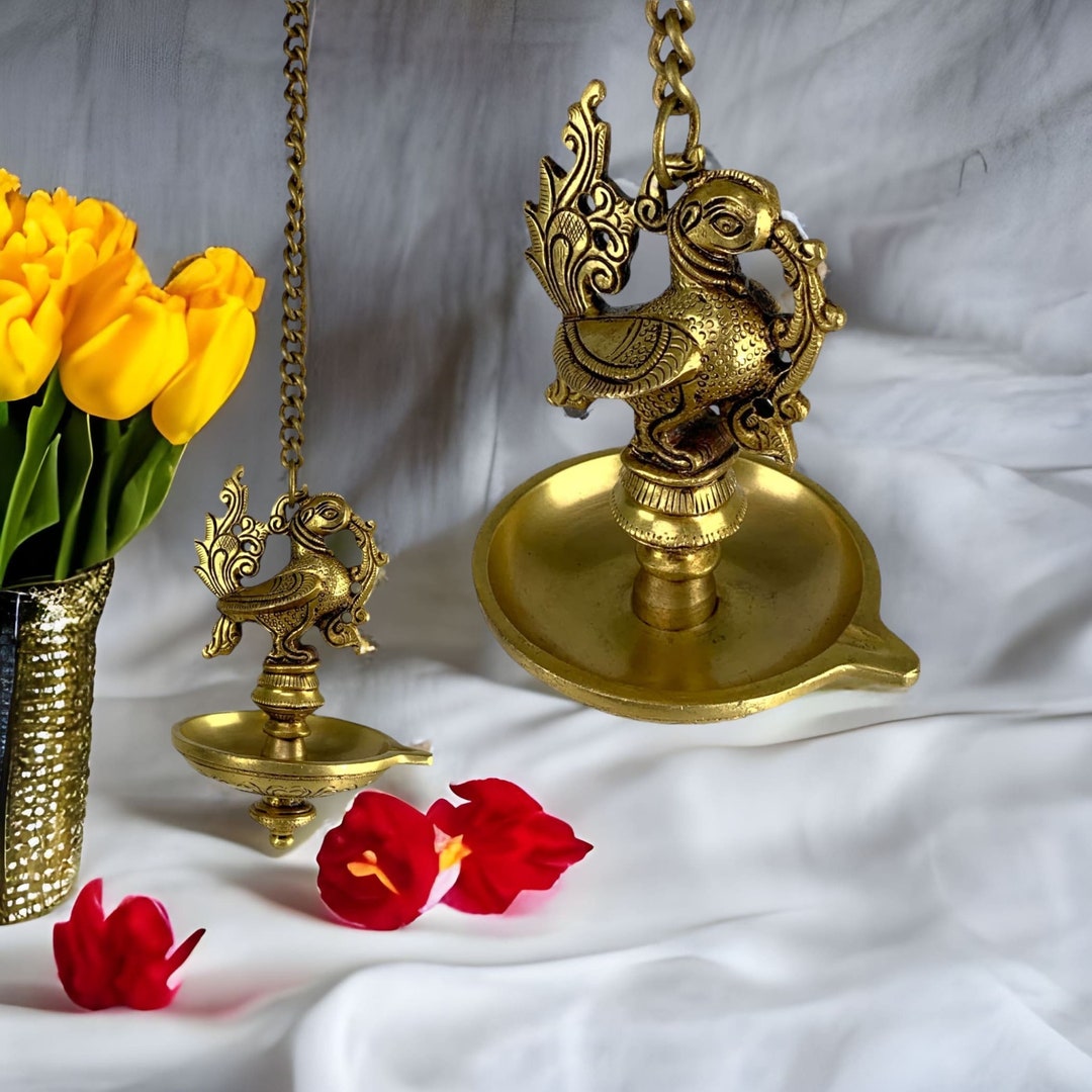 Annam Peacock Brass Oil Samai Hanging Brass Oil Diya Diwali - Etsy