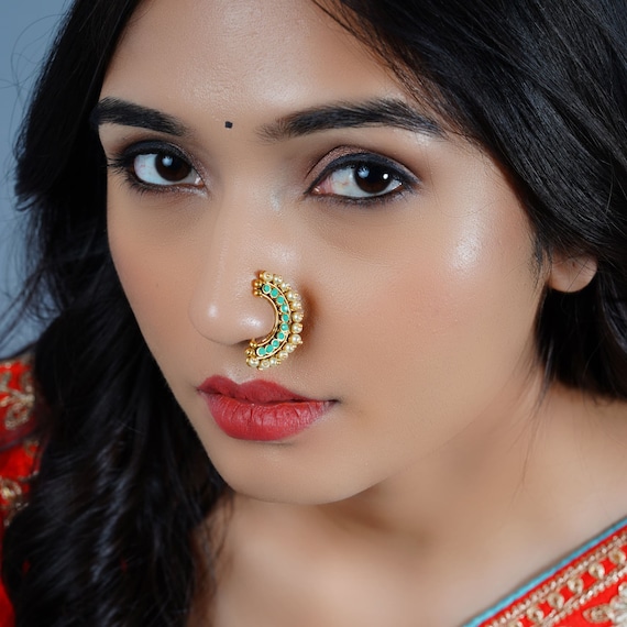 Buy Nose Pin Kundan Pressing Nose Ring With Gold Plating