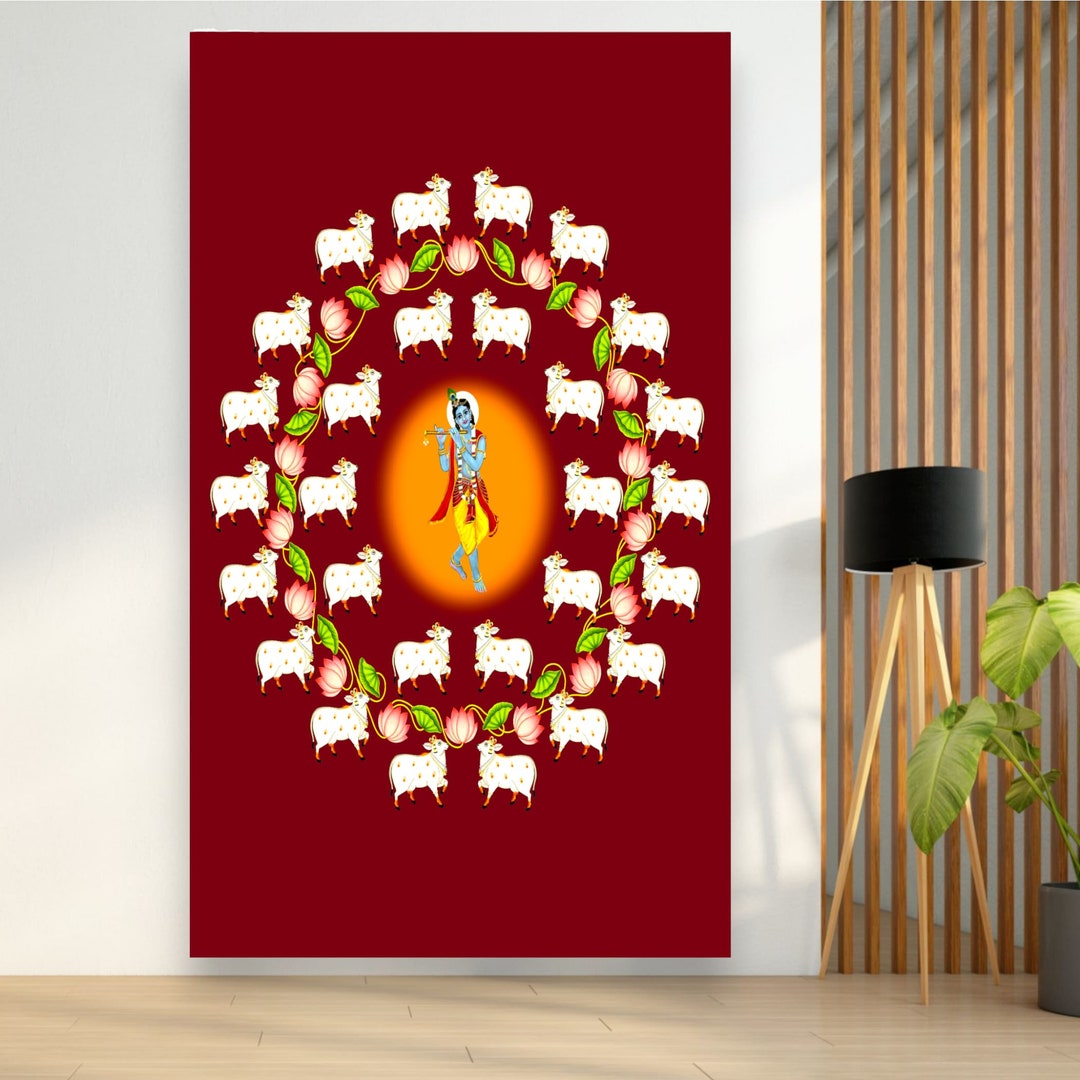 Lord Krishna Backdrop With Cow Pooja Backdrop Cloth - Etsy