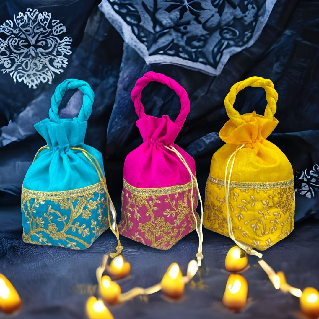 3 Potli Bags, Eid Gift, Indian Potli Women Zari Ethnic Hand Bags ...