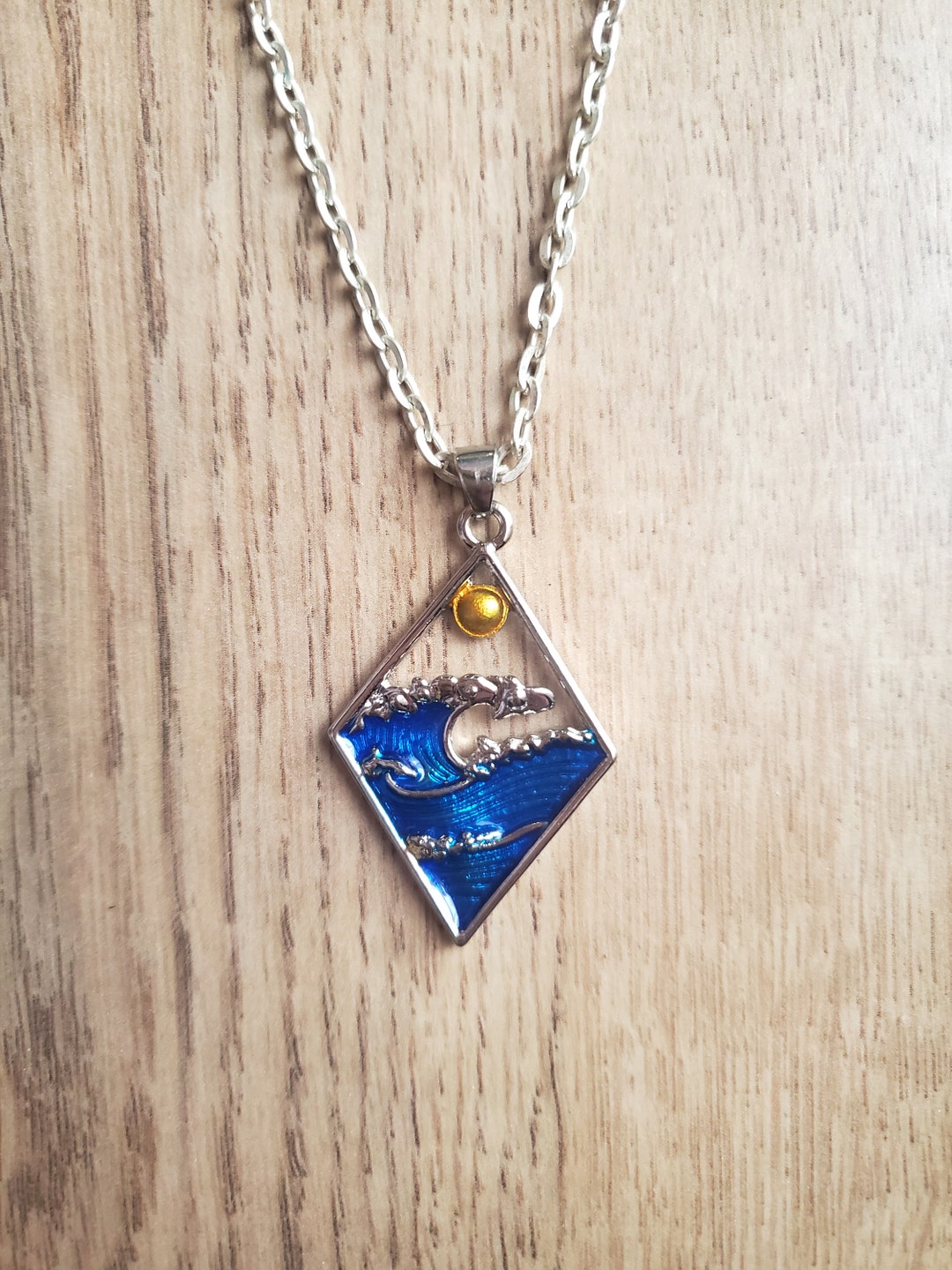 Ocean Wave Rhombus Pendant Necklace Silver Color Nature - Etsy