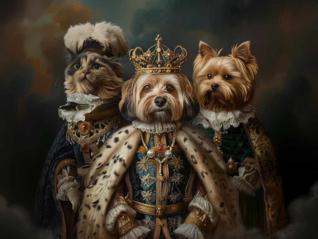 Custom 3 Pets Portrait, Royal Dog Portrait, Christmas Gift, the ...