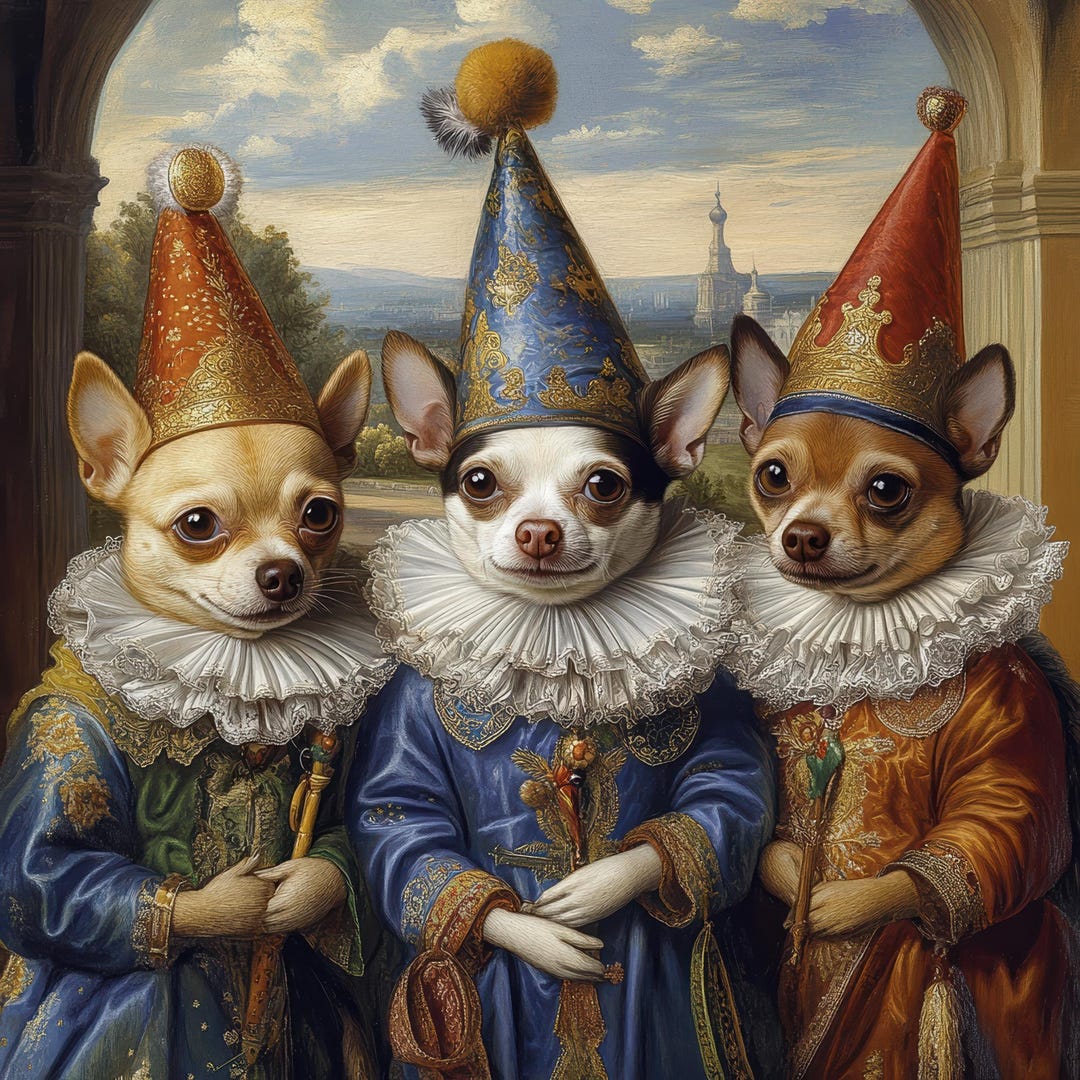 Custom Funny 3 Pet Portrait Jester Dog Art Trio Personalized Christmas ...
