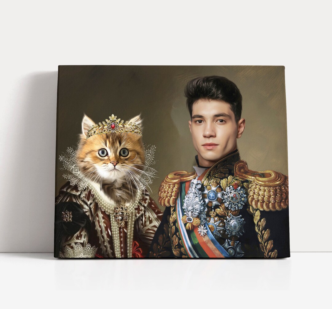 Custom Royal Human and Cat Portrait Owner and Pet Art Personalized ...