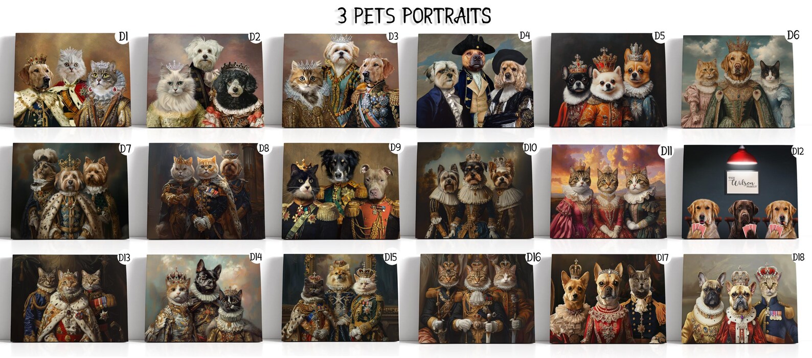 Custom 3 Pets Portrait, Royal Dog Portrait, Christmas Gift, the ...
