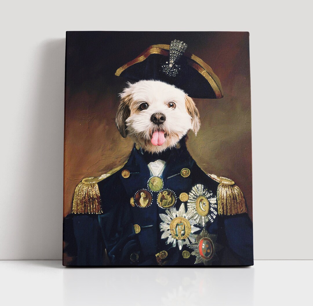 Custom Captain Pet Portrait Canvas, Digital File From Photo for Pets ...
