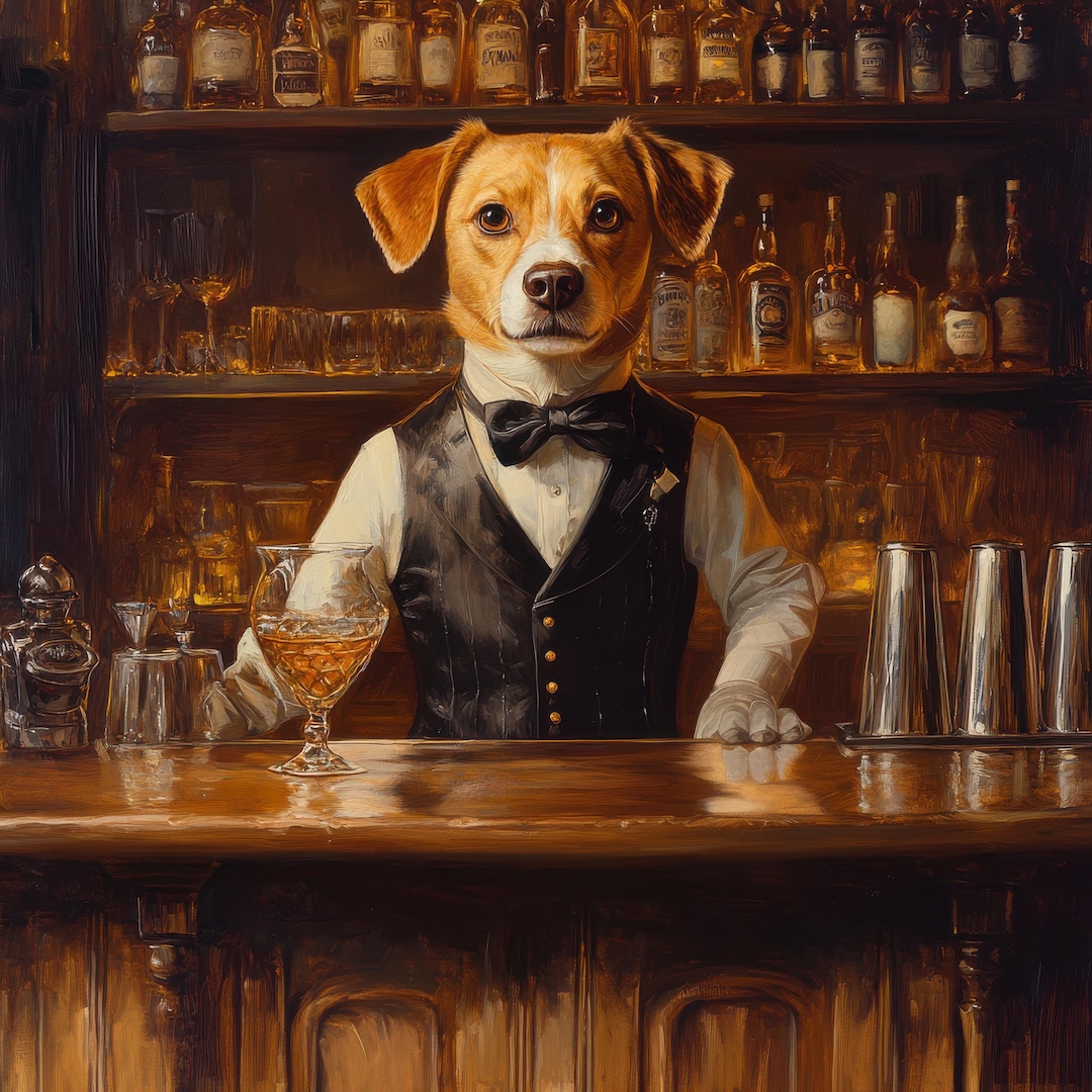 Custom Bartender Dog Portrait: Unique Pet Bar Art Gift - Etsy