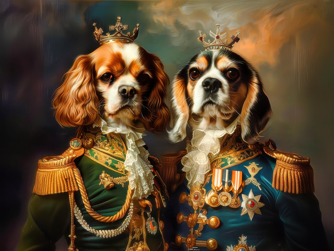 Custom Pet Renaissance Portrait, Two Pet Portrait, Queen and King Pet ...