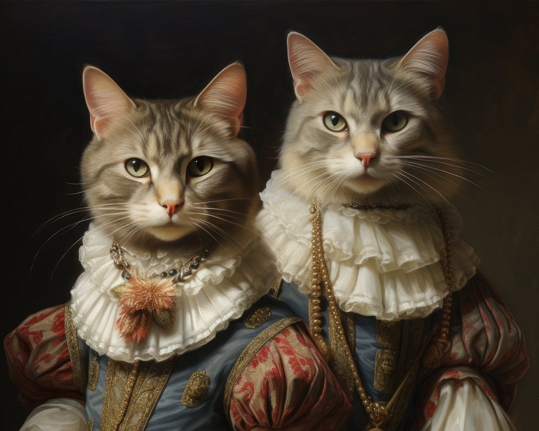 Custom Dog Portrait, 2 Pet Portrait Royal, Two Pets Portrait, Funny Pet ...