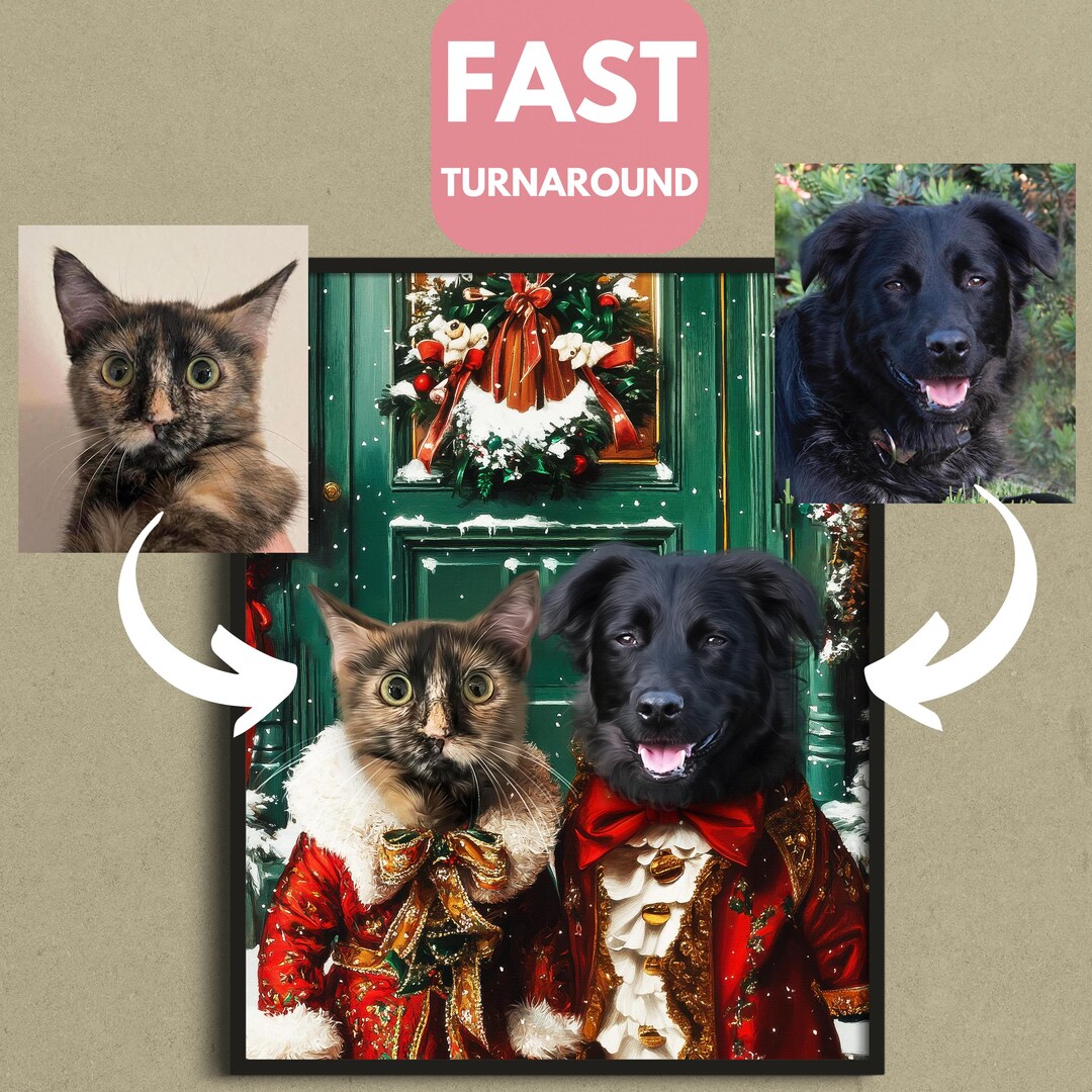 Christmas Multiple Pet Portrait, Custom Holiday Pet Art for Families ...
