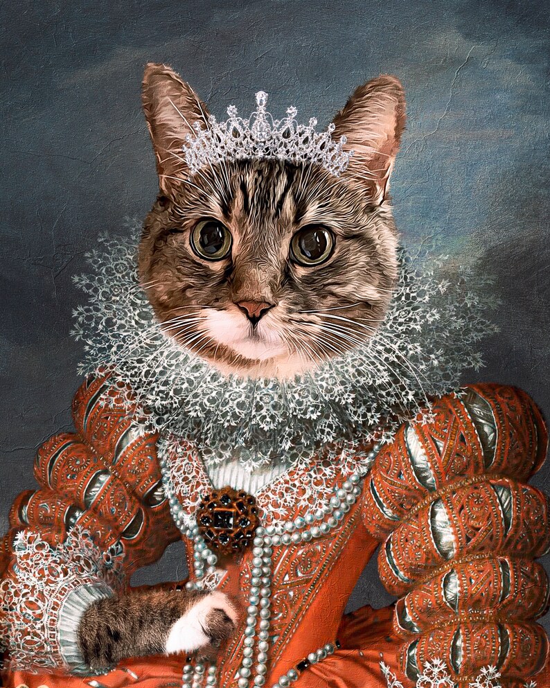 Custom Pet Portrait Queen Portrait From Photo Lady Dress Pet | Etsy