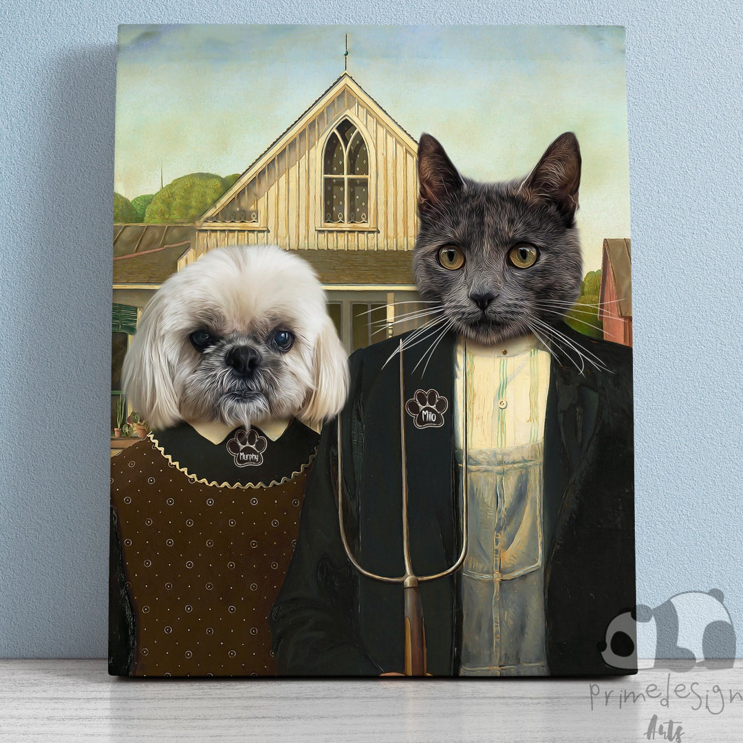Custom American Gothic Pet Portrait Funny Couple Art Personalized ...