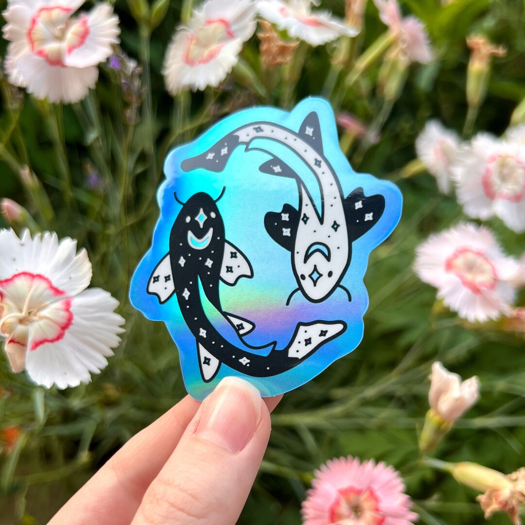 Yin-yang Koi Fish Vinyl Sticker Blue Holographic Cute Sticker Nature ...