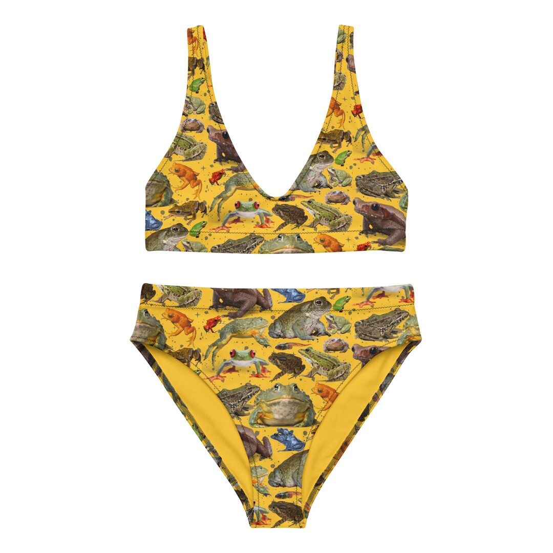 Lifelike Frog Collage Recycled High-waisted Bikini Wildlife Swimwear ...
