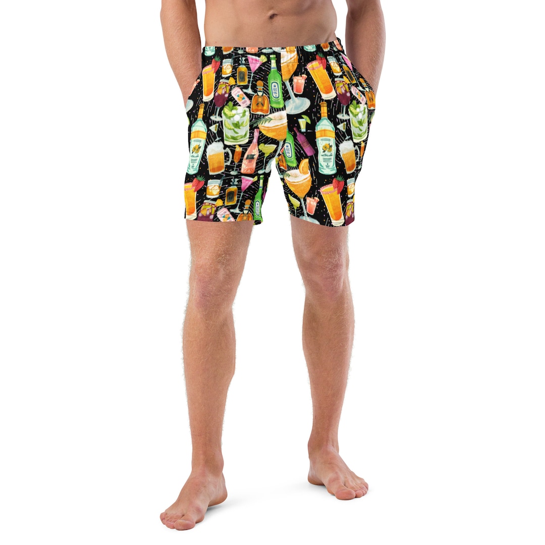 Spring Break Party Mens Swim Trunks Bottles And Glasses Party Vacation Couples Swim Etsy