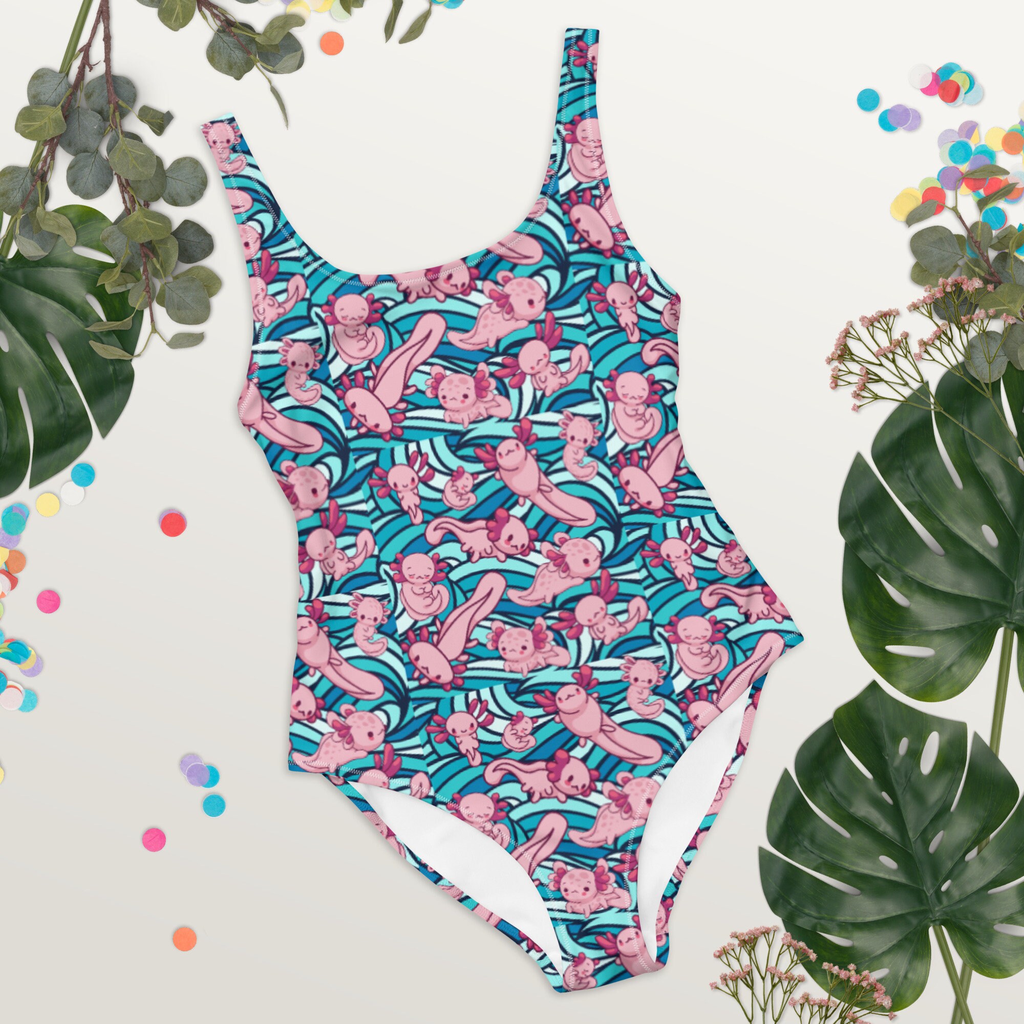 Axolotl Swirls One-piece Swimsuit Unique Mudpuppy Style Bathing Suit ...