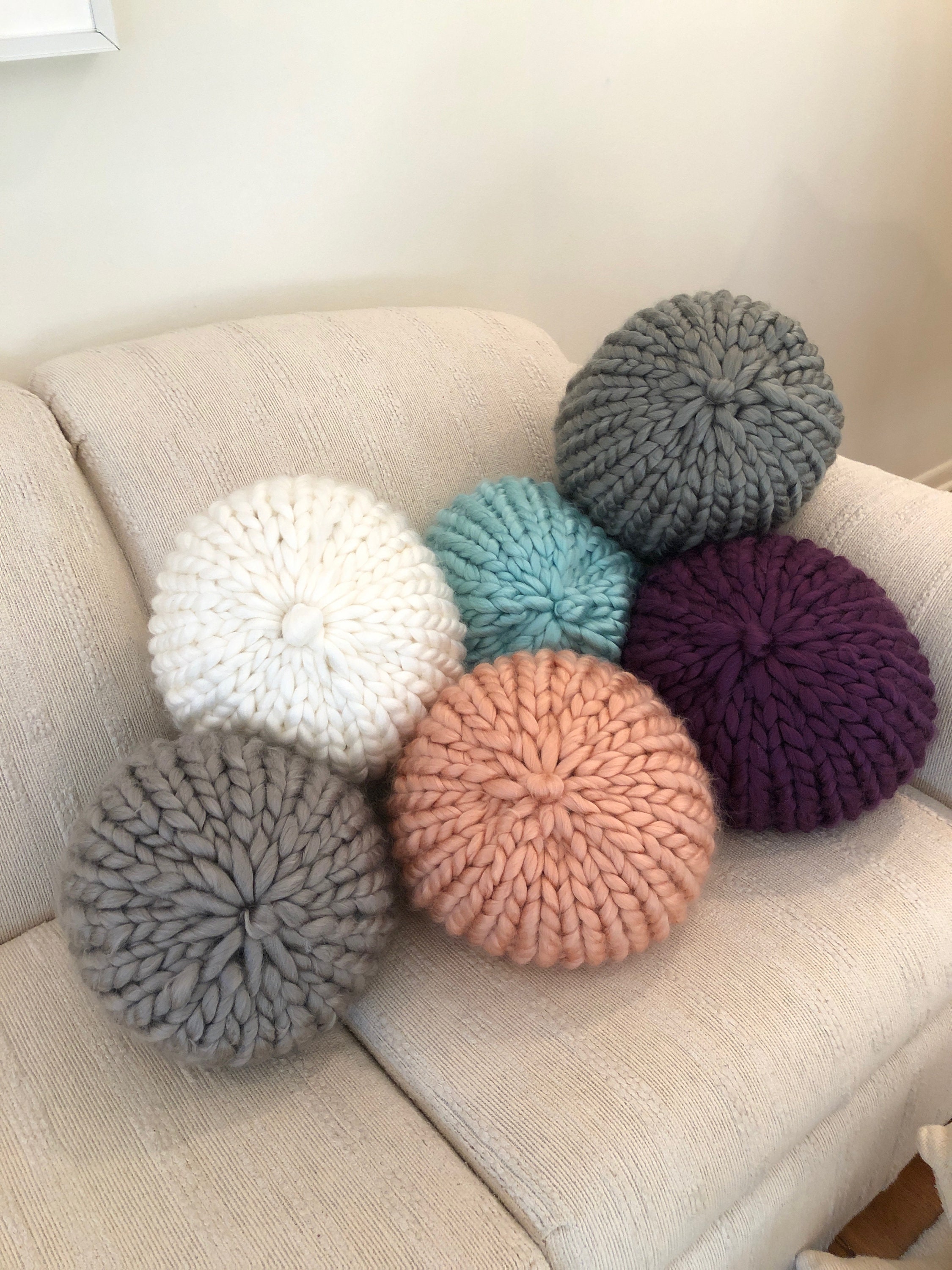 Super Soft Chunky Knit Pillow Round Pillow Chunky Knit Arm Knitting ...