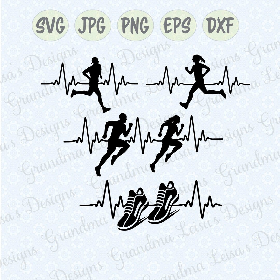 Running Heart Beat Bundle - Svg, Png, Jpg, Dxf, Eps Cricut Silhouette ...