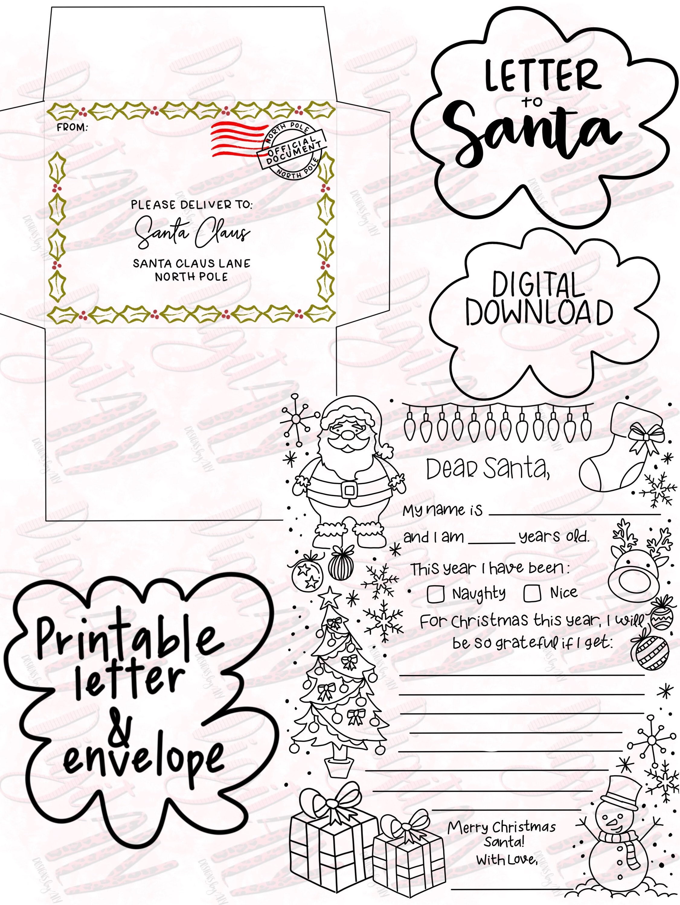 Letter to Santa and Envelope/ Printable/ Digital Download/ Png ...