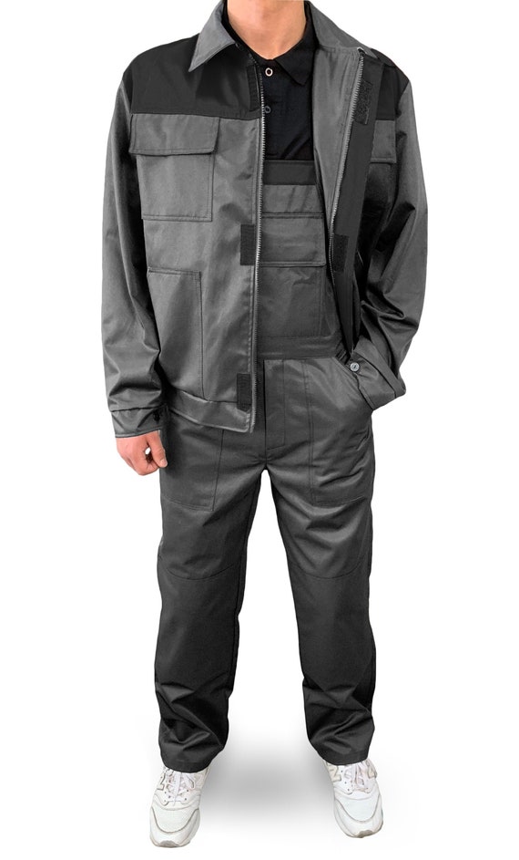 Workwear for Men Stylish Work Suit Jacket and Overalls Grey | Etsy
