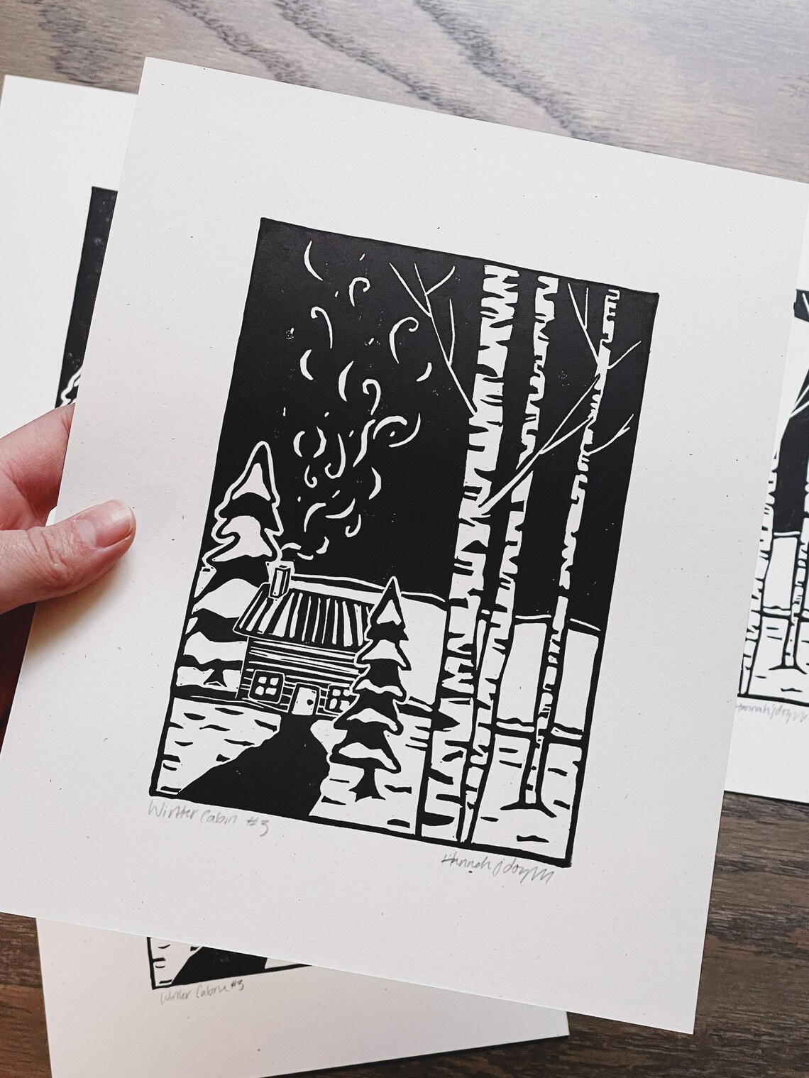 Winter Cabin | Snowy Cabin | Original Linocut Block Print - Etsy