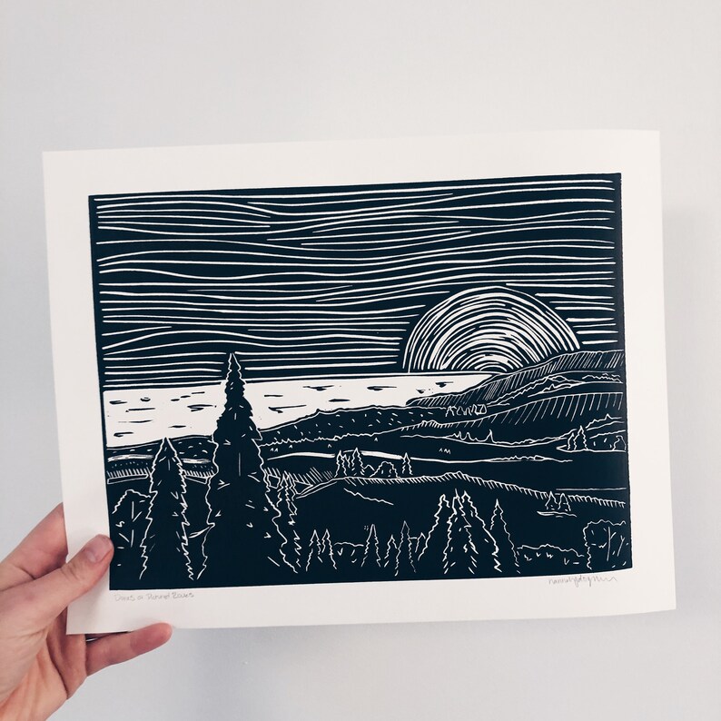 Dunes at Pictured Rocks - Original Linocut Print | Michigan Art | Upper ...