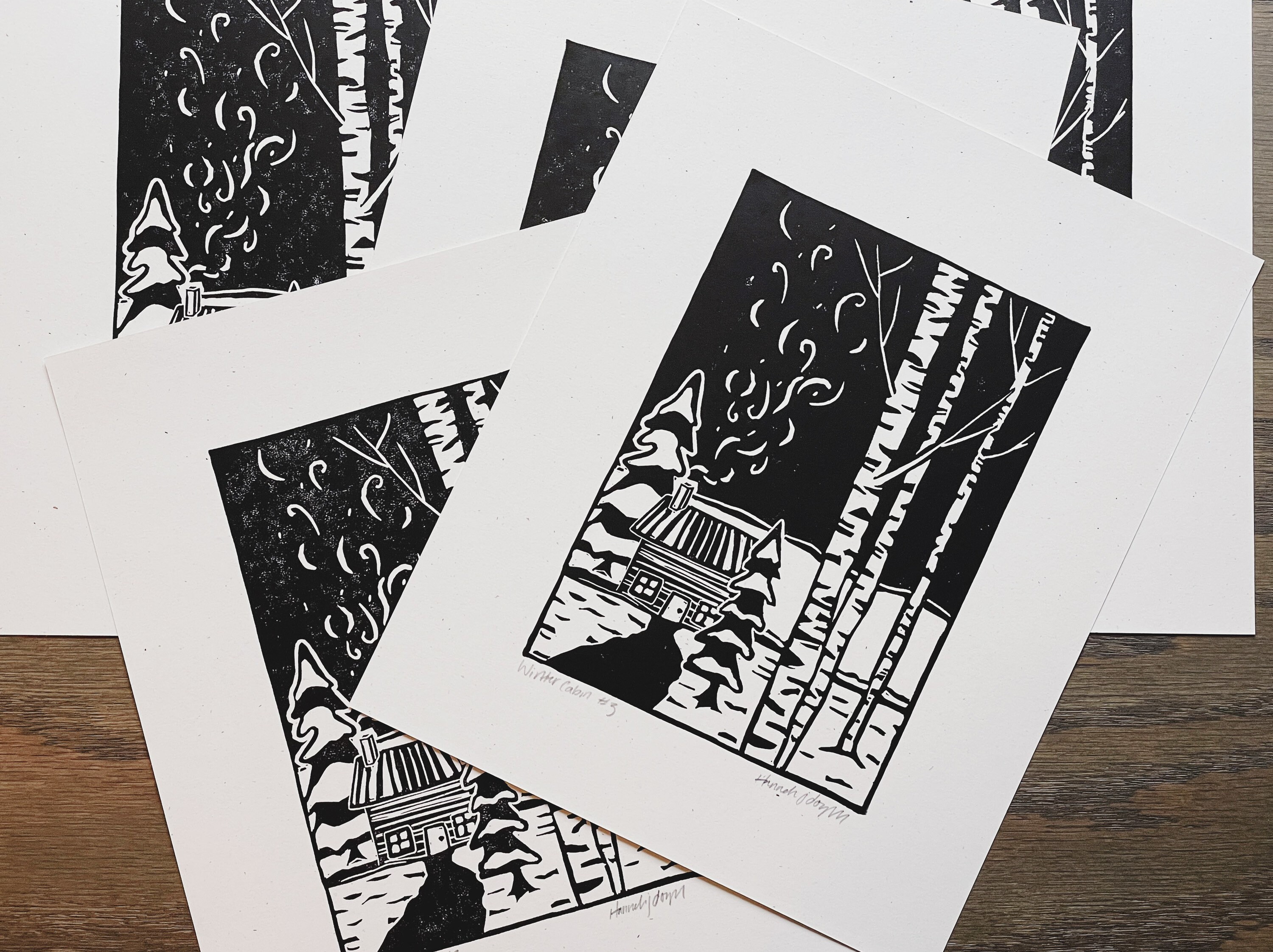 Winter Cabin | Snowy Cabin | Original Linocut Block Print - Etsy