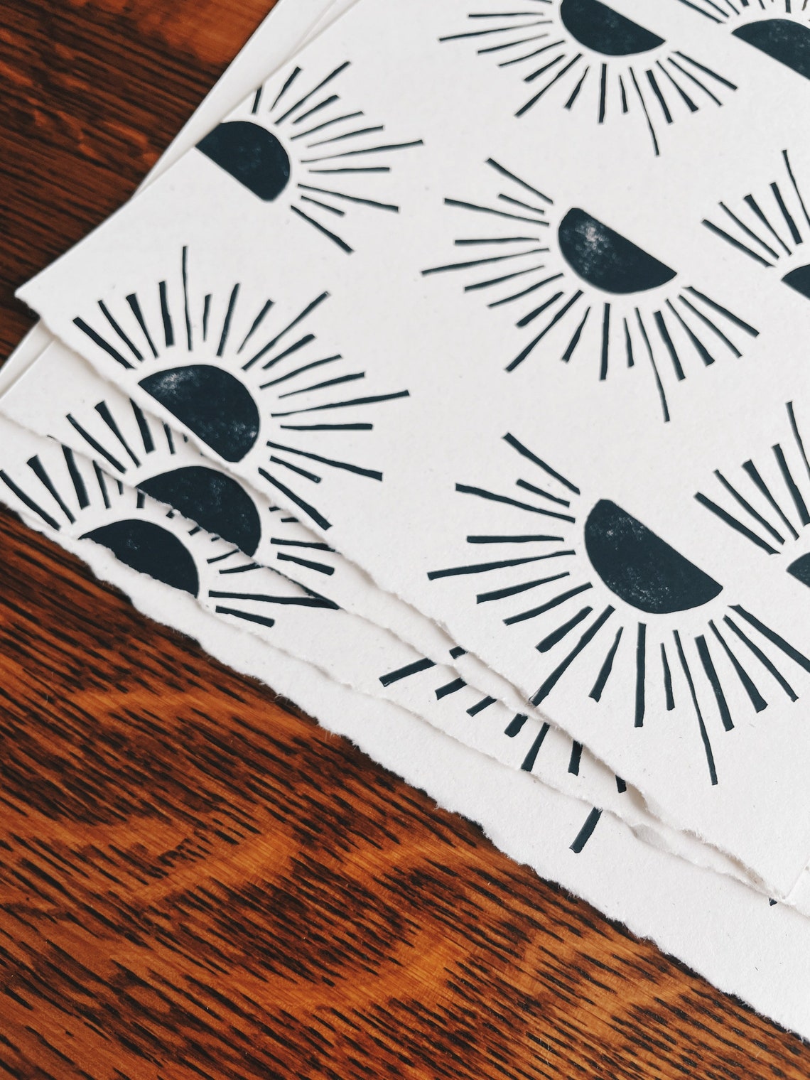 Sunny Days - Original Linocut Print | Sunshine Pattern | Sun Print - Etsy