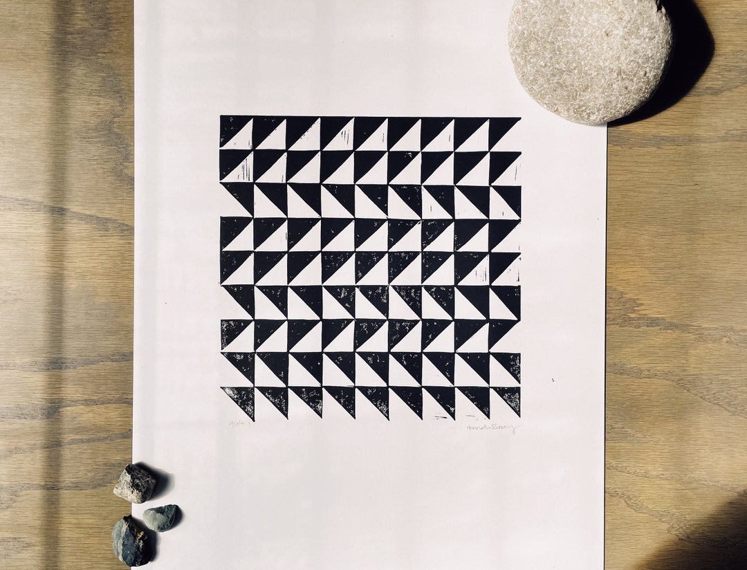 Quilt Pattern Linocut Print Geometric Pattern Block Print - Etsy