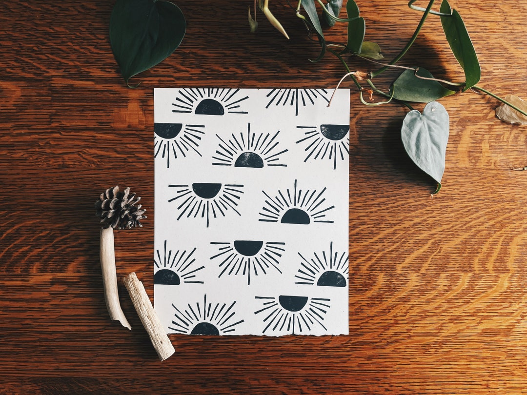 Sunny Days - Original Linocut Print | Sunshine Pattern | Sun Print - Etsy