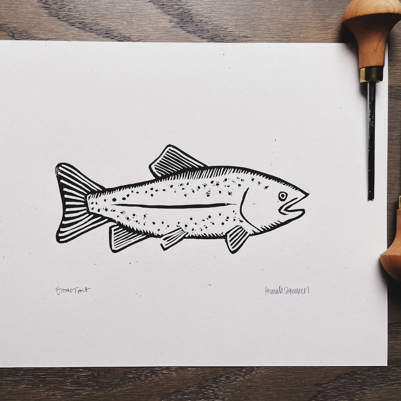 Fish Linocut - Etsy