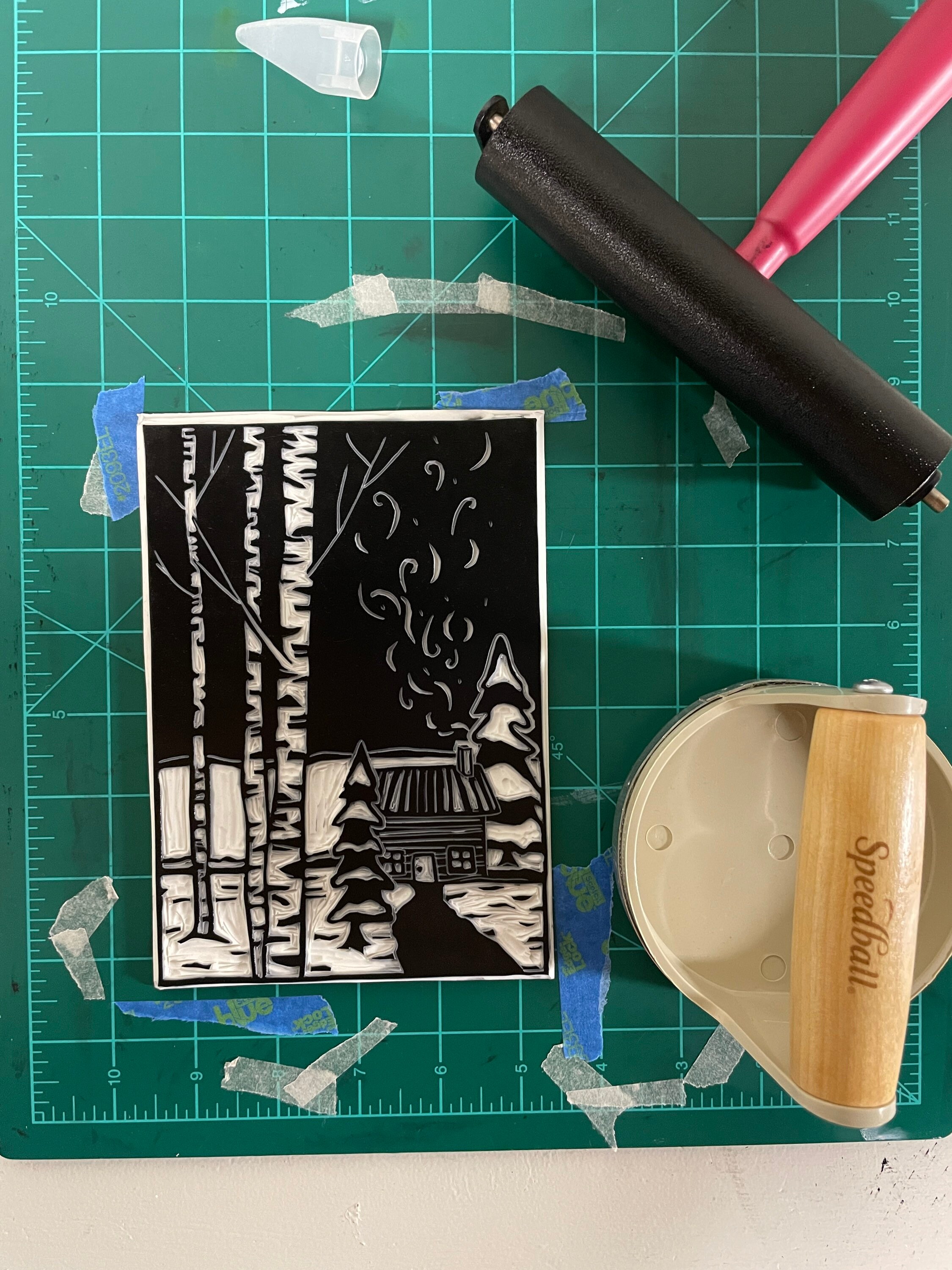 Winter Cabin | Snowy Cabin | Original Linocut Block Print - Etsy