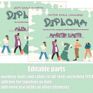 Online Editable Dance Diploma / Certificate Template, Instant Download ...