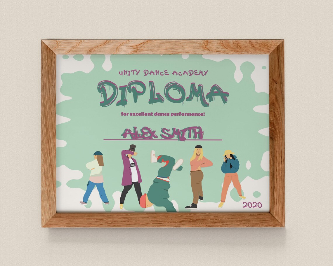 Online Editable Dance Diploma / Certificate Template, Instant Download ...