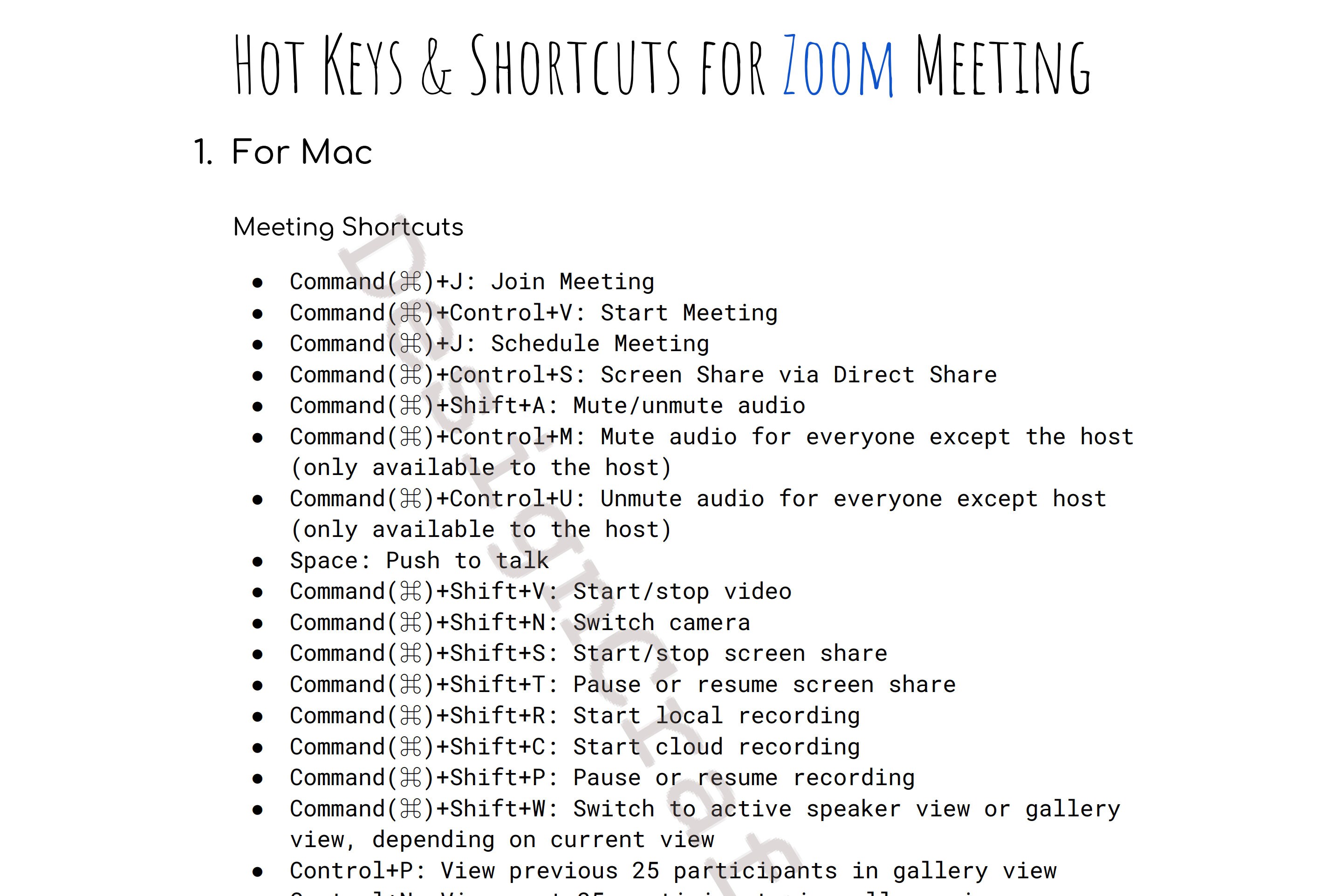 Zoom Meeting Keyboard Shortcuts & Hot Keys PDF Download - Etsy Australia