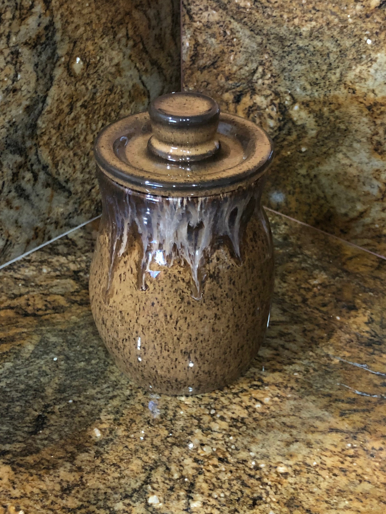 Ceramic Lidded Jar Brown With Drips and Specks - Etsy