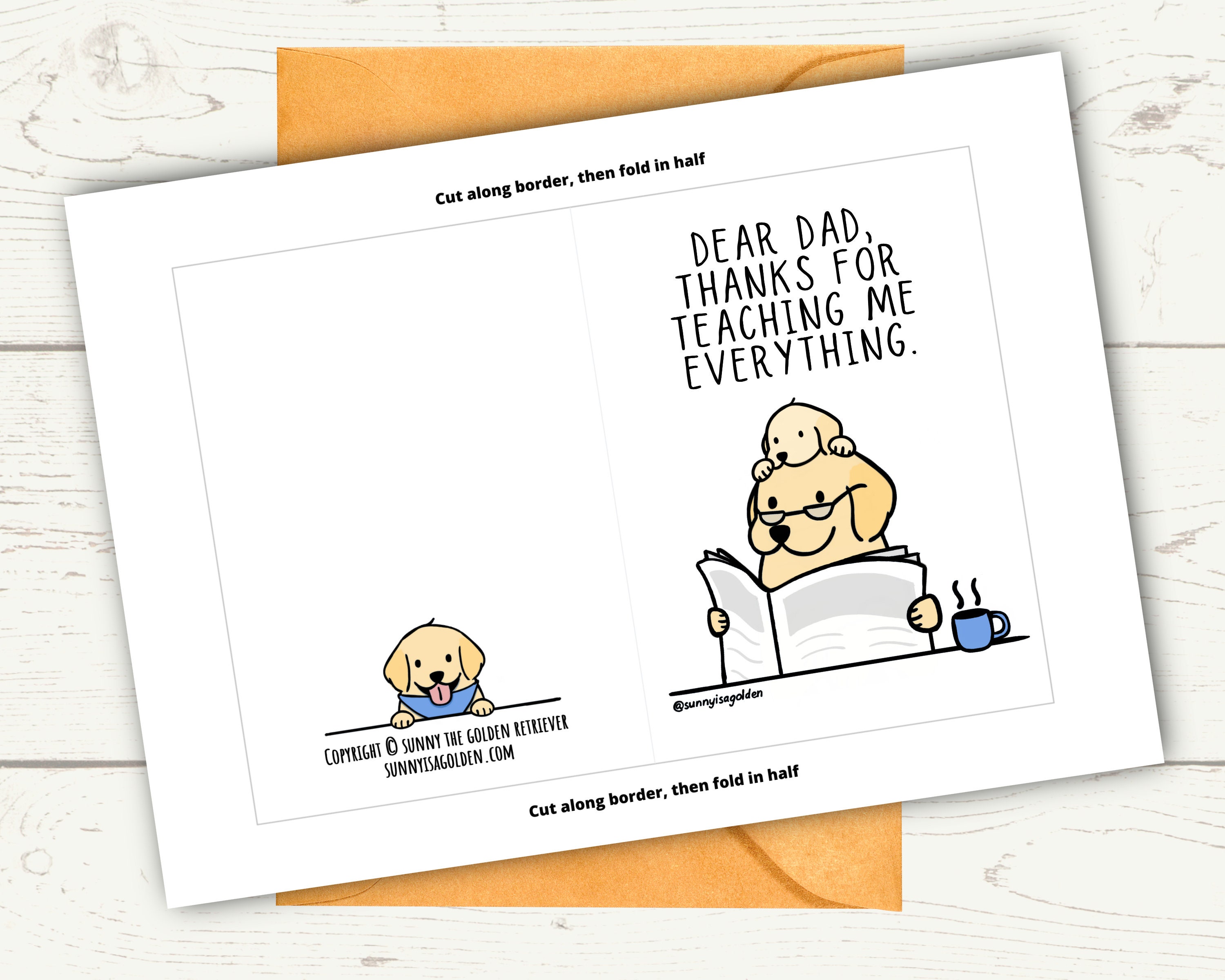 Printable Father's Day Card / Cute Downloadable Greeting Card / Dog and ...