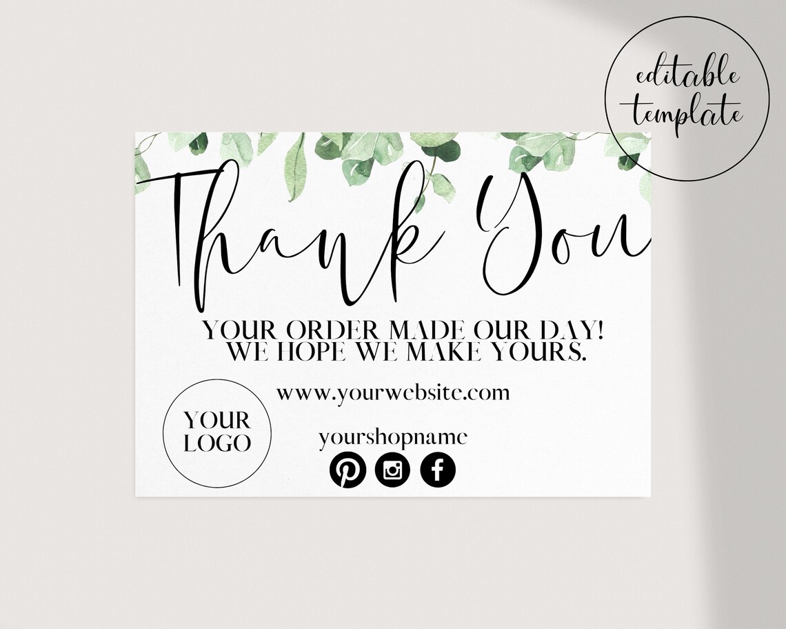 EDITABLE Botanical Thank You Card Template Small Business | Etsy