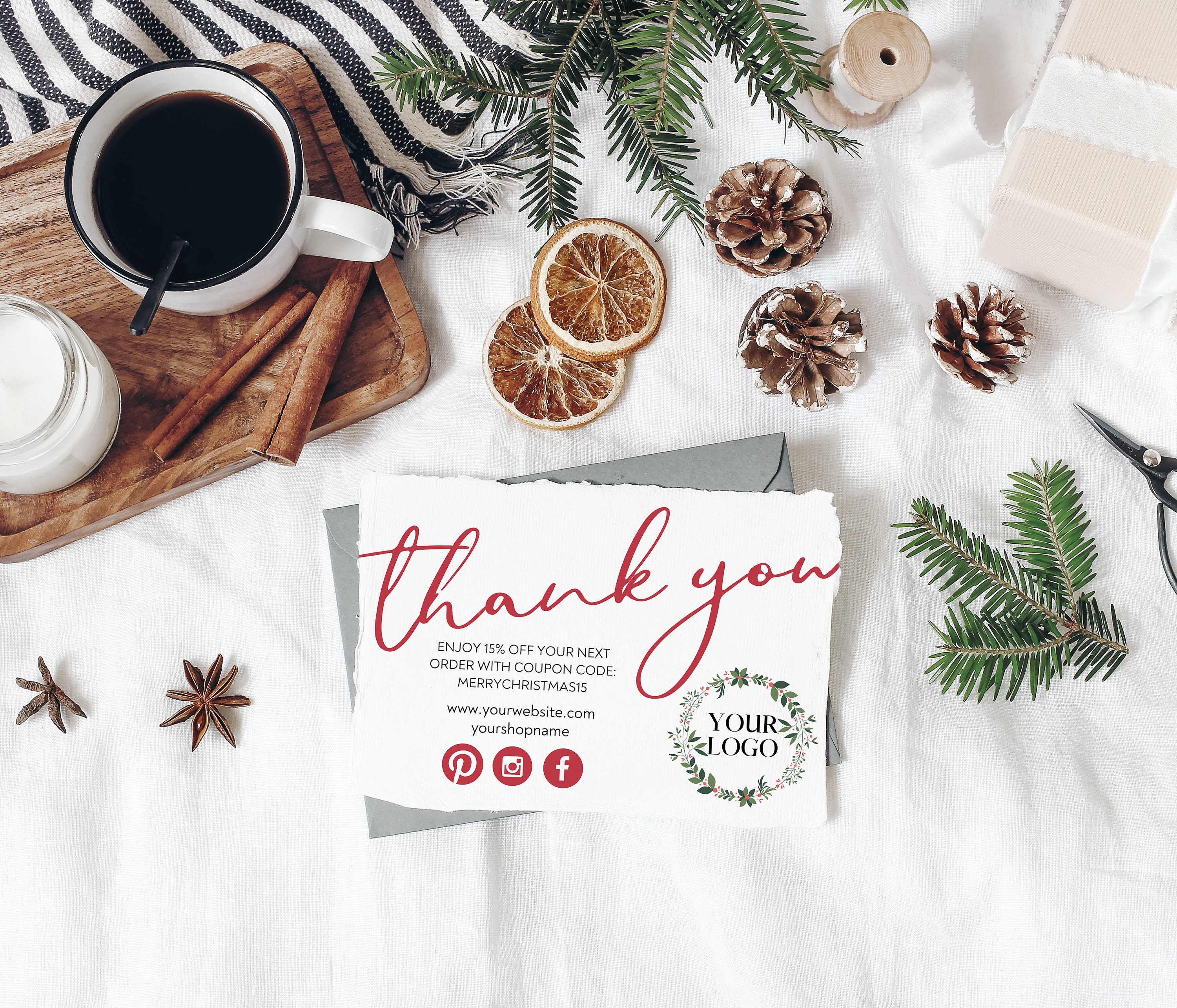 Christmas Thank You Cards Printable, Thank You Card Template, Holiday ...