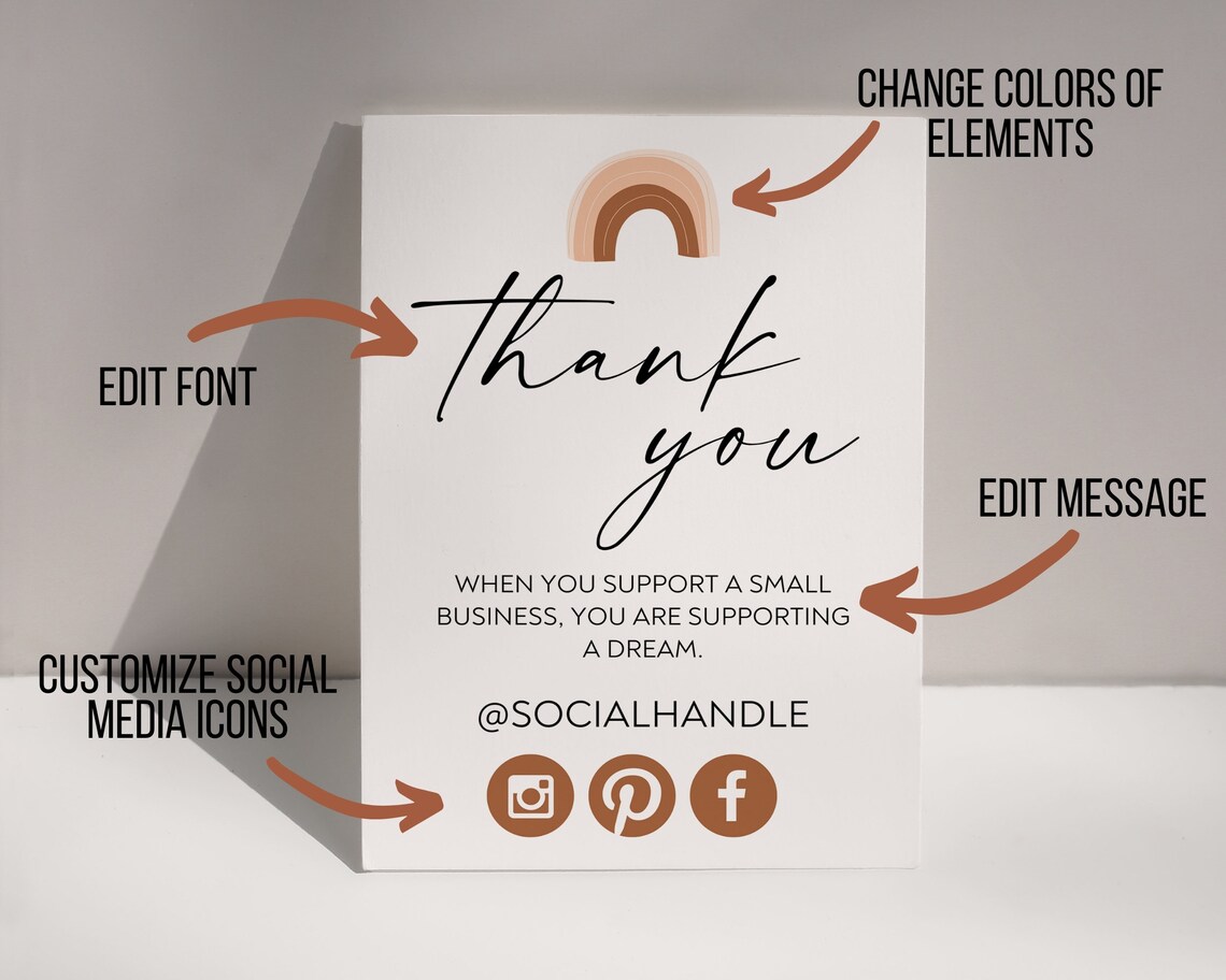 Fully Editable Business Thank You Card, Boho Thank You Business Card ...