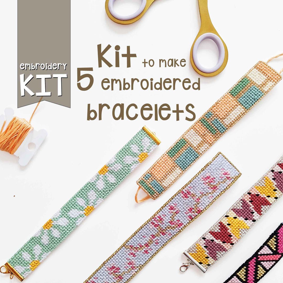 5 Bracelet Embroidery Kit | 5 Printed Patterns and 1 Plastic Canvas ...