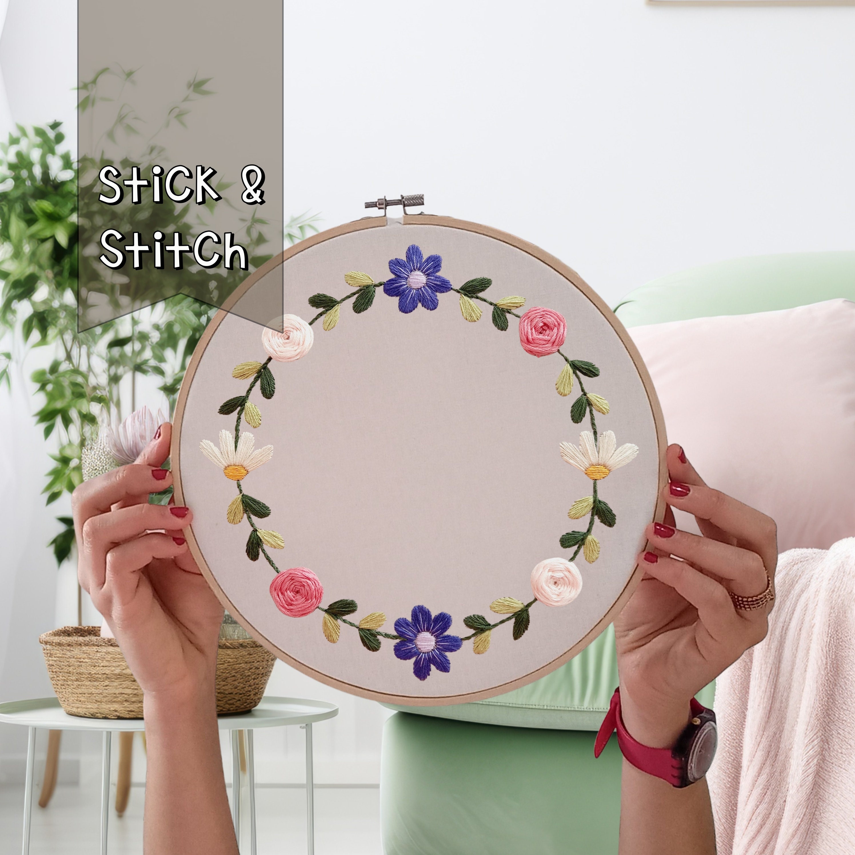 STICK and STITCH. HELENA. Embroidery Sticker. 20cm, 8 Inches. Flowers ...