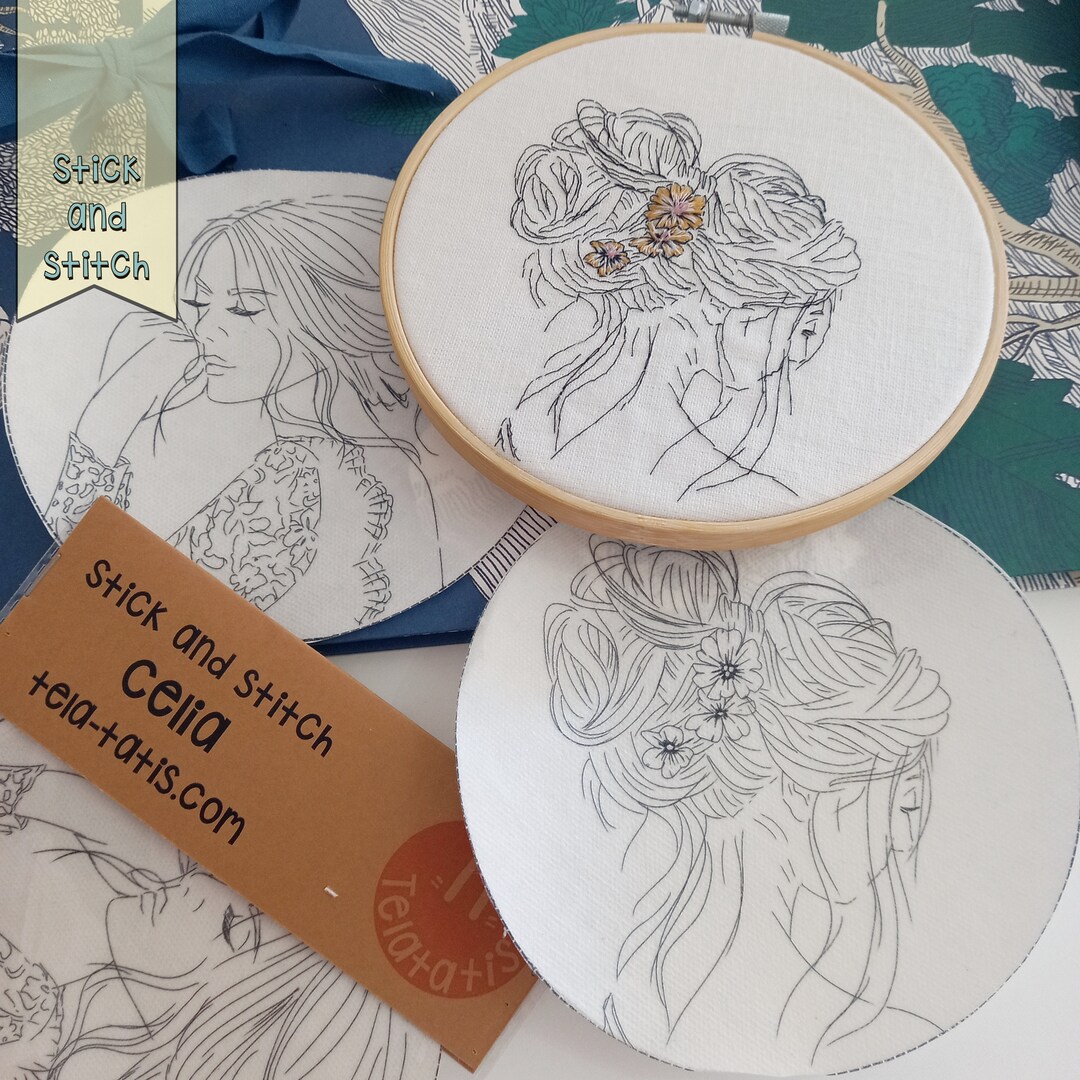 STICK AND STITCH. 2 Stickers to Embroider. Celia. Sizes: 14 and 19 Cm ...