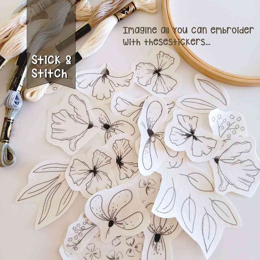 Stitch & Blossom - Lola Embroidery Sticker Kit: 19 Floral Designs ...