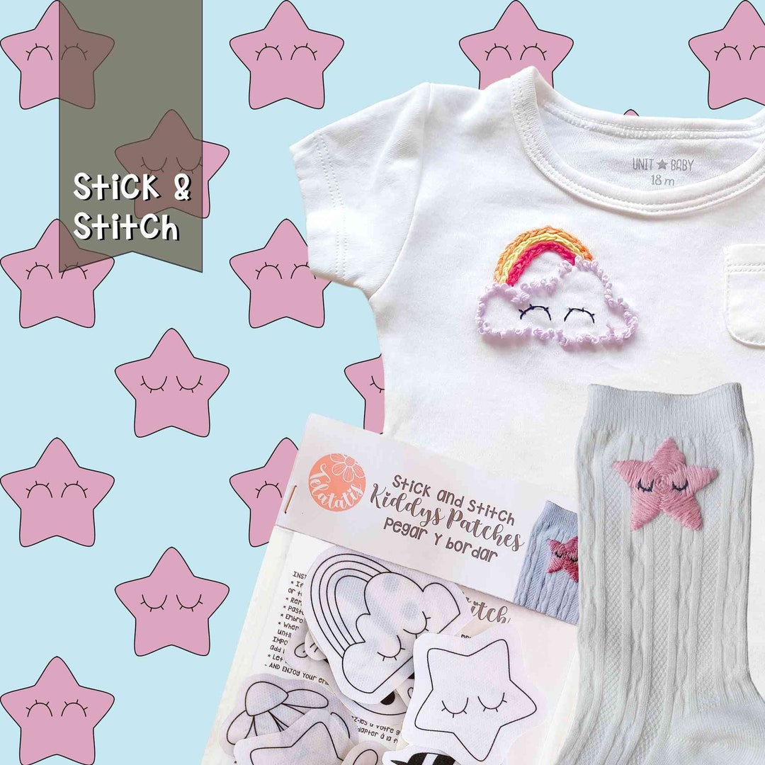 STICK and STITCH Embroidey Designs. 12 Stickers. Stars, Flowers ...