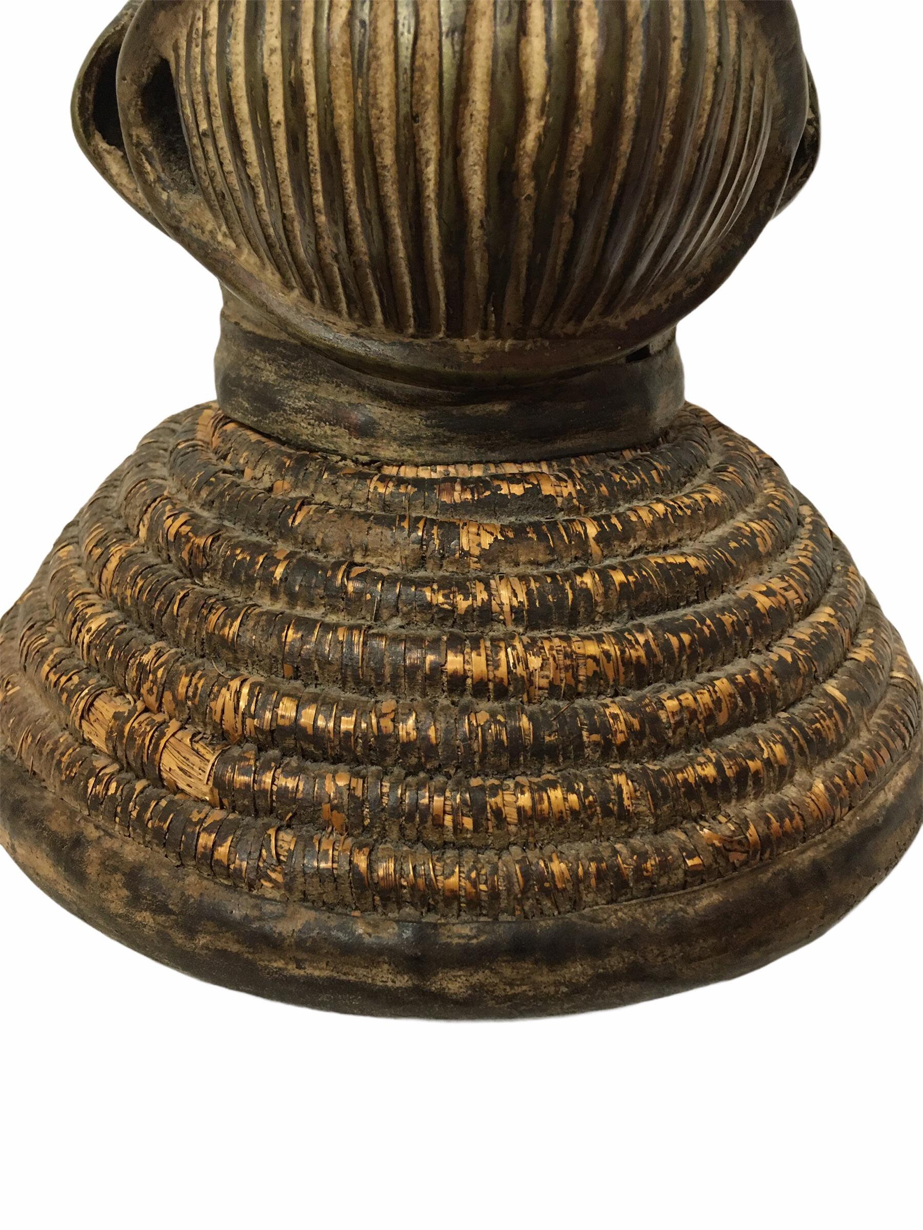 Authentic Antique Bamileke Bronze Rattan Leather Batcham Chair ...