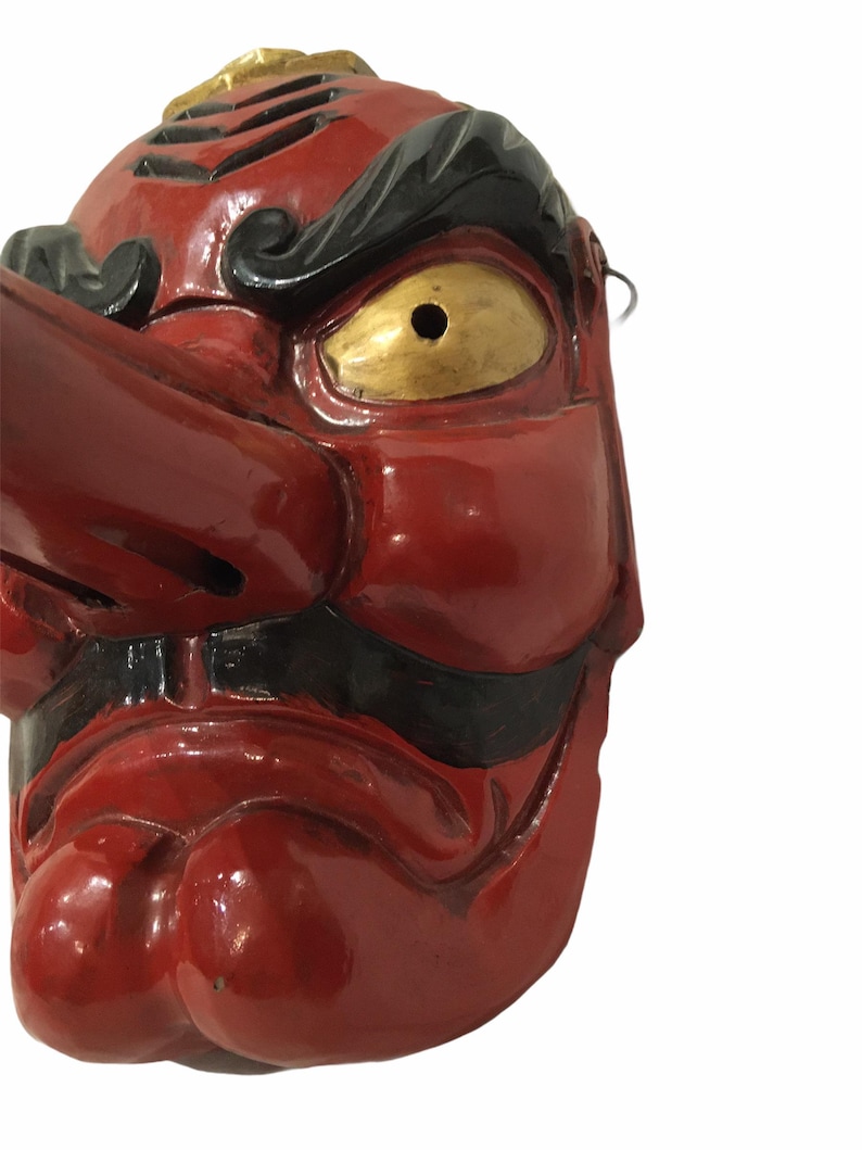 Polychrome Antique Japanese Wooden Tengu Mask - Etsy