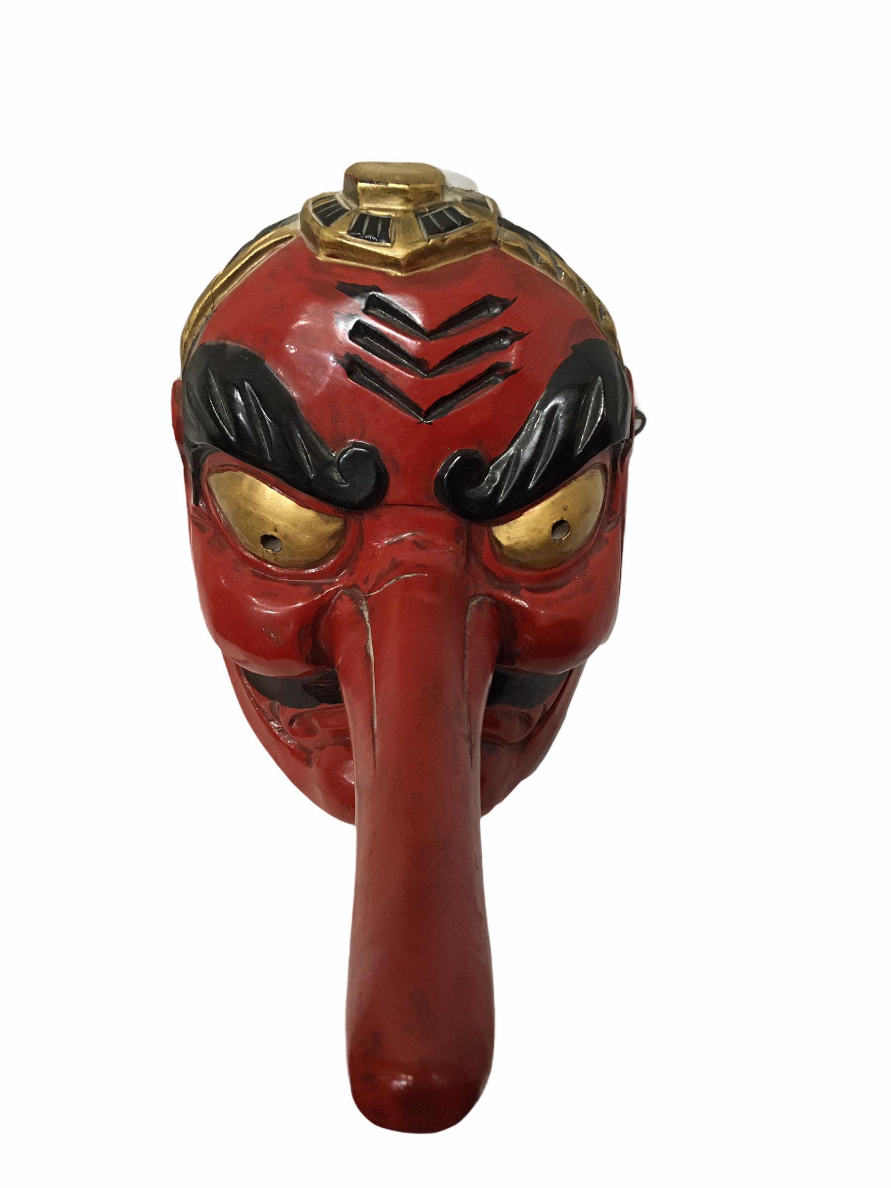 Polychrome Antique Japanese Wooden Tengu Mask - Etsy